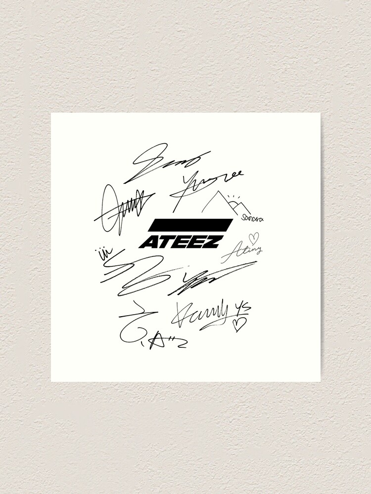 "Ateez - logo + signatures - white" Art Print for Sale by joyahatim ...