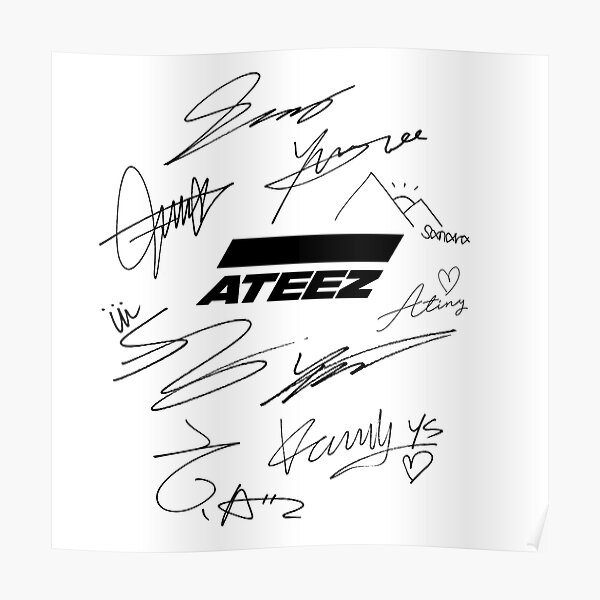 "Ateez - logo + signatures - white" Poster for Sale by joyahatim ...