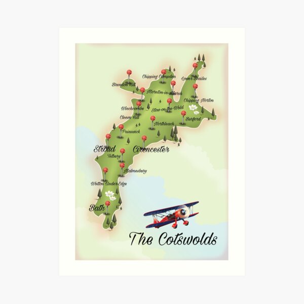 "The Cotswolds Map vintage travel poster" Art Print by vectorwebstore ...