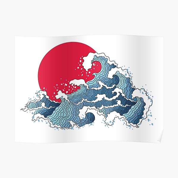 "Rising Sun Hokusai - Spirit of Japan" Poster by KrowsDigital | Redbubble