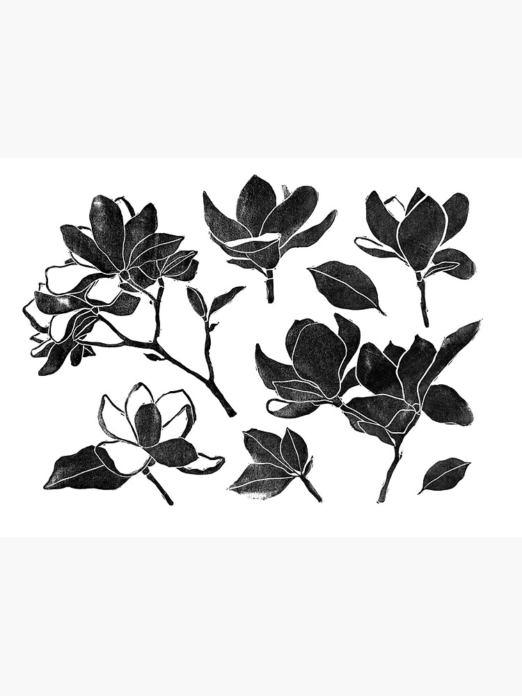 "Block print magnolia flower" Sticker for Sale by runlenarun | Redbubble