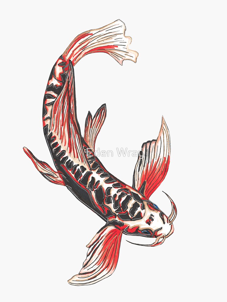 "Elegant Red and Black Koi Fish" Sticker for Sale by EdenElwell | Redbubble