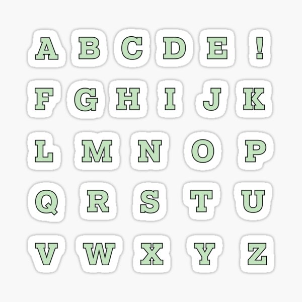 " Light Green College Letter Alphabet Sticker Pack 2" Sticker by The ...