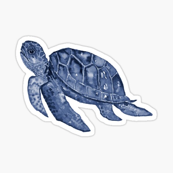 "Dark blue watercolor turtle painting." Sticker by PandaAvenue | Redbubble