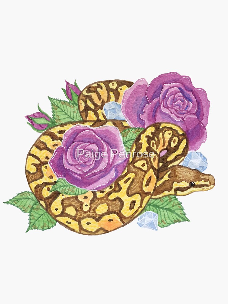 "Ball Python and Roses" Sticker for Sale by Paige Penrose | Redbubble