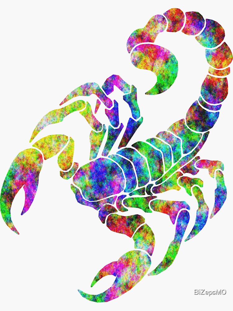 "Psychedelic geometric scorpion made of colorful surfaces" Sticker for ...