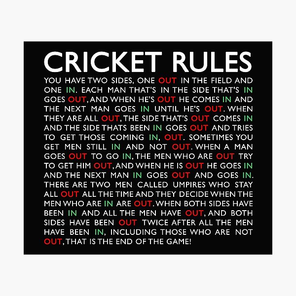 "Cricket Rules" Photographic Print for Sale by isstgeschichte | Redbubble