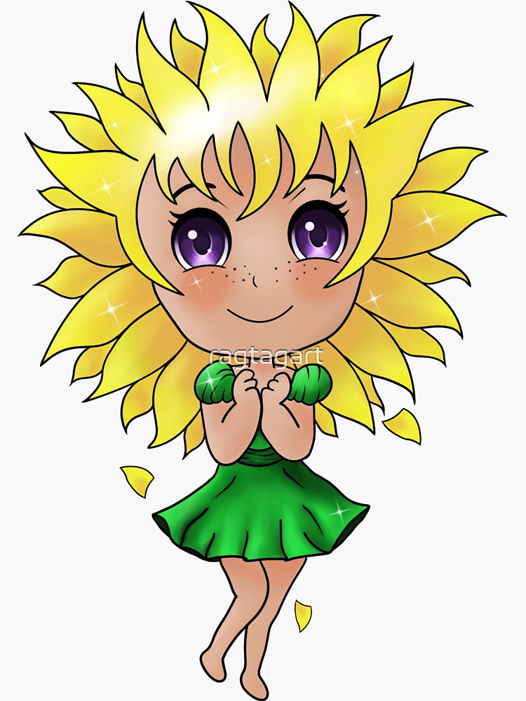 "Sunflower Chibi Girl" Sticker by ragtagart | Redbubble