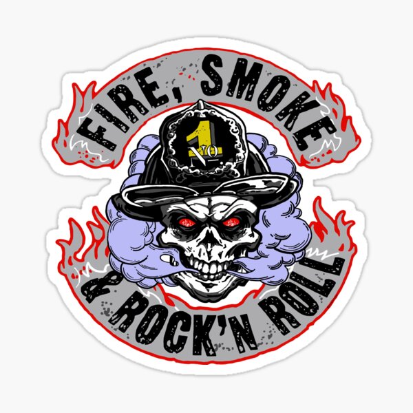 "Fire, Smoke and Rock`n Roll. Skull as Firefighter." Sticker for Sale ...