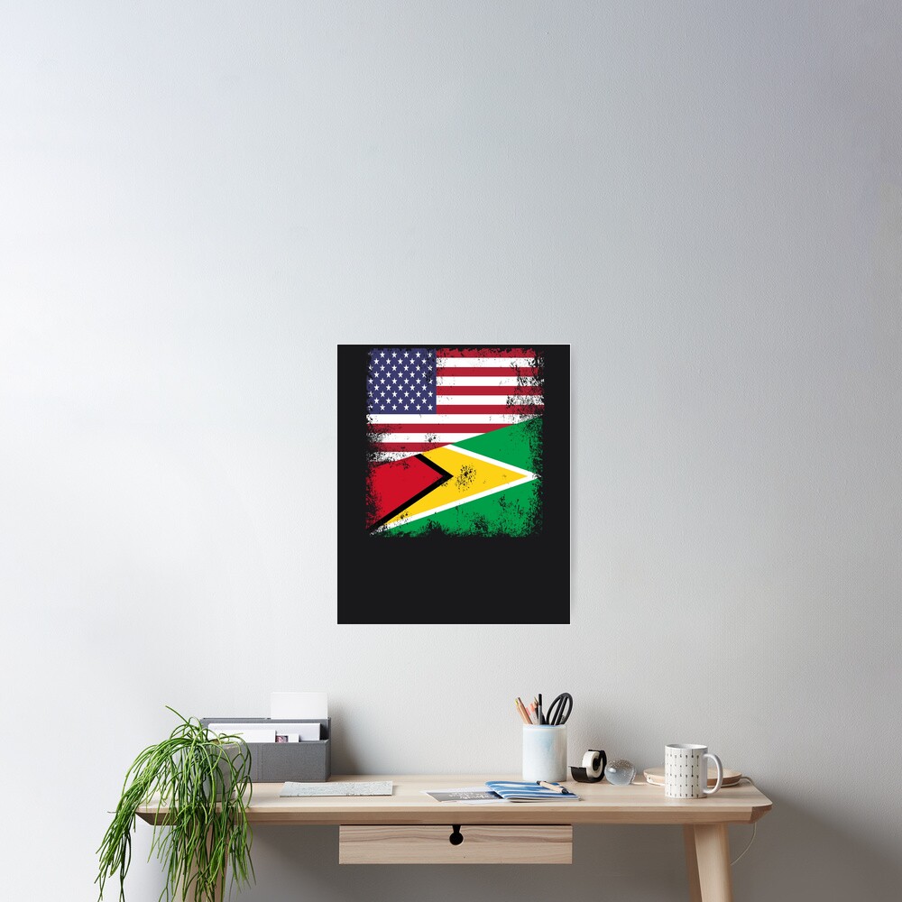 "Half Guyanese Flag Design | Vintage Guyana USA Gift" Poster for Sale ...