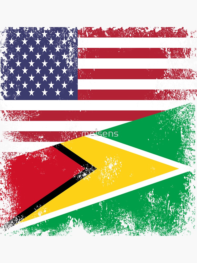 "Half Guyanese Flag Design | Vintage Guyana USA Gift" Sticker by ...