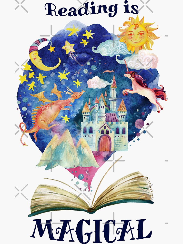 ""Reading is Magical" Beautiful Watercolor Design" Sticker for Sale by ...