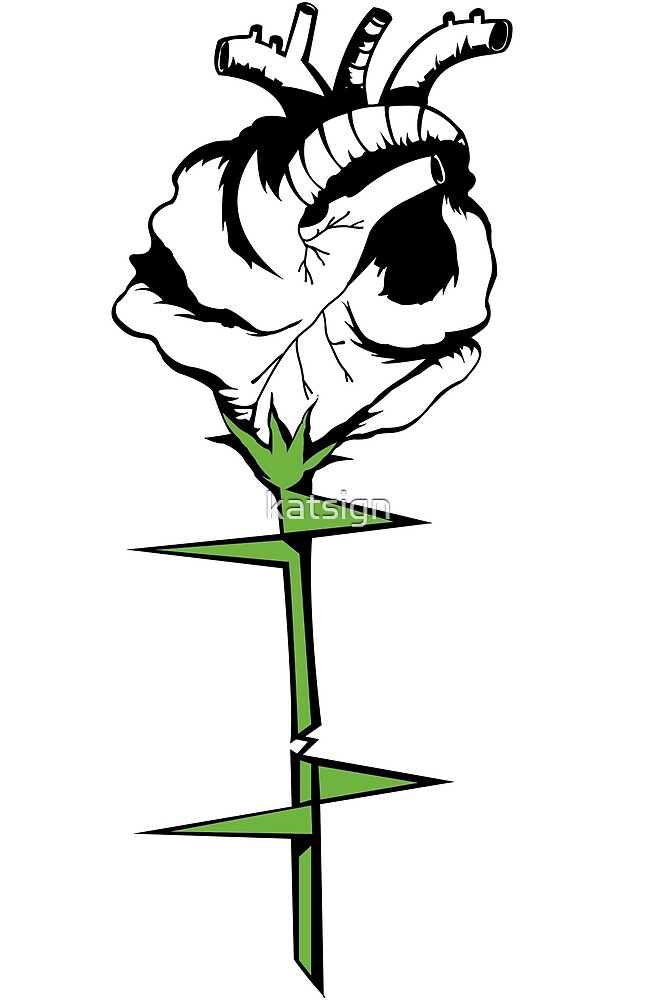 "White Rose Heart with Heartbeat Stem" by katsign | Redbubble