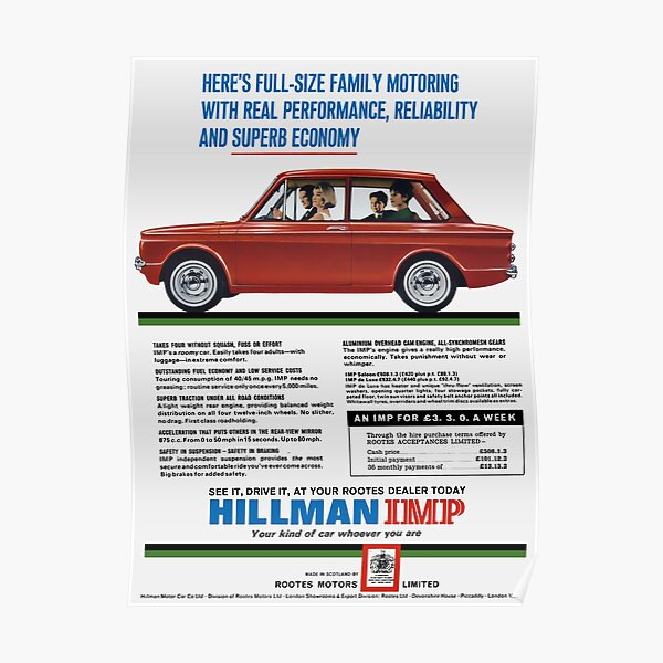 "HILLMAN IMP" Poster by ThrowbackMotors | Redbubble