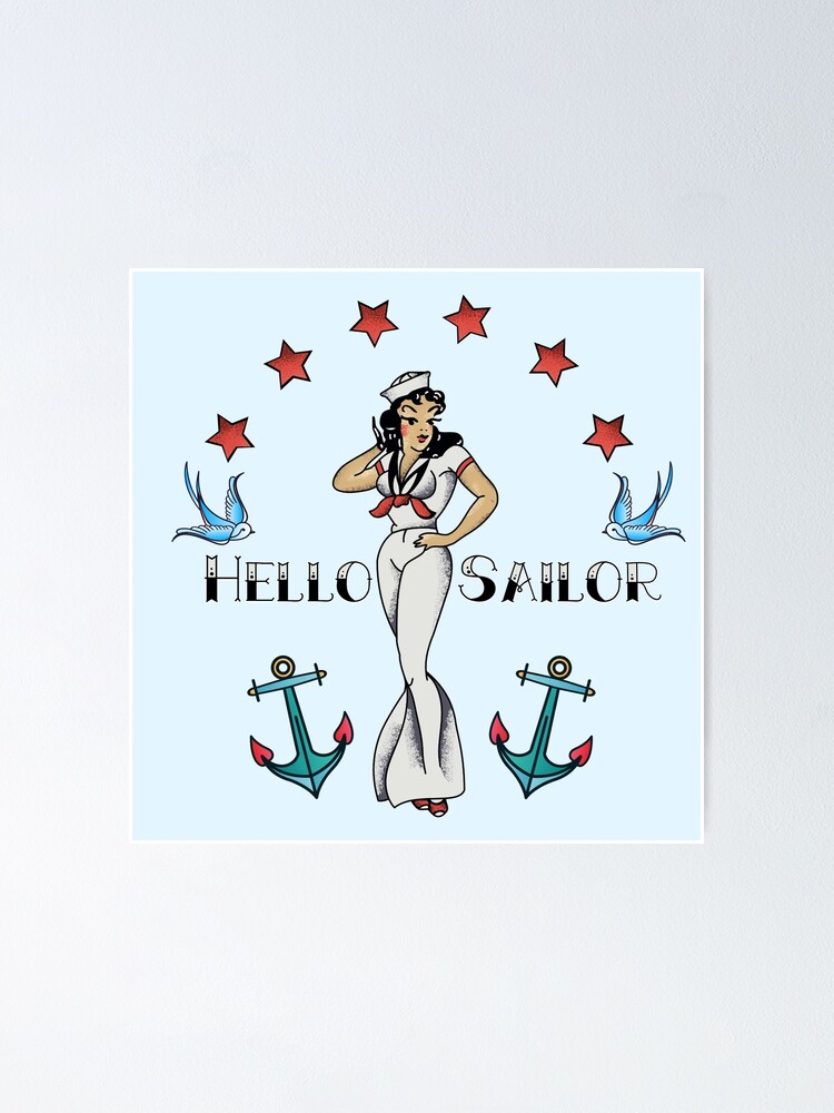 "Jerry Style Hello Sailor Vintage Pin Up Tattoo" Poster for Sale by ...