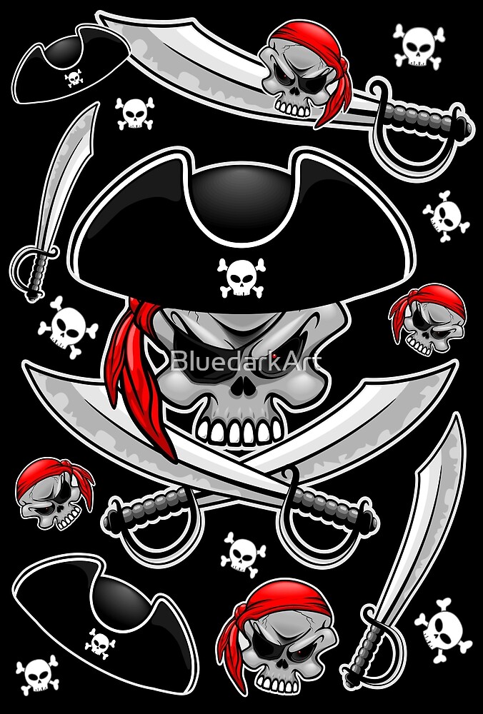 "Skull Pirate Captain with Crossed Sabers " by BluedarkArt | Redbubble