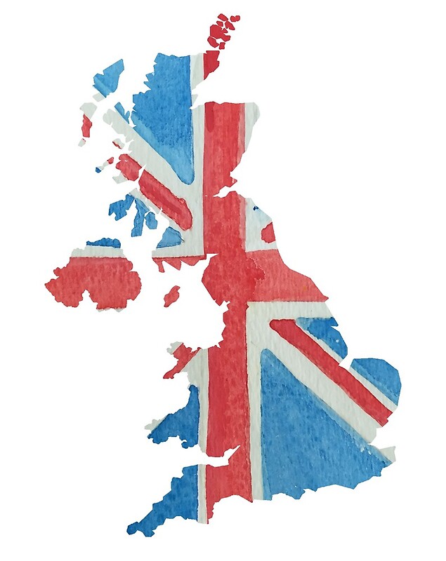 "United Kingdom Country Outline in UK Flag Colors Red, White and Blue ...