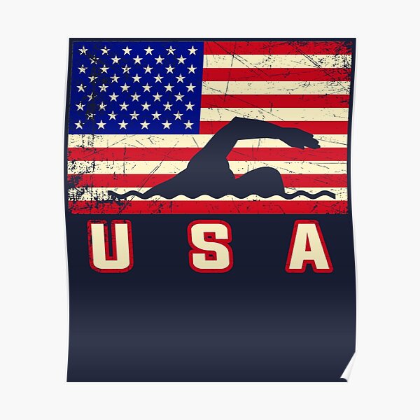 "American Flag Swimming - Swim Swimming-pool Design Gift" Poster for ...