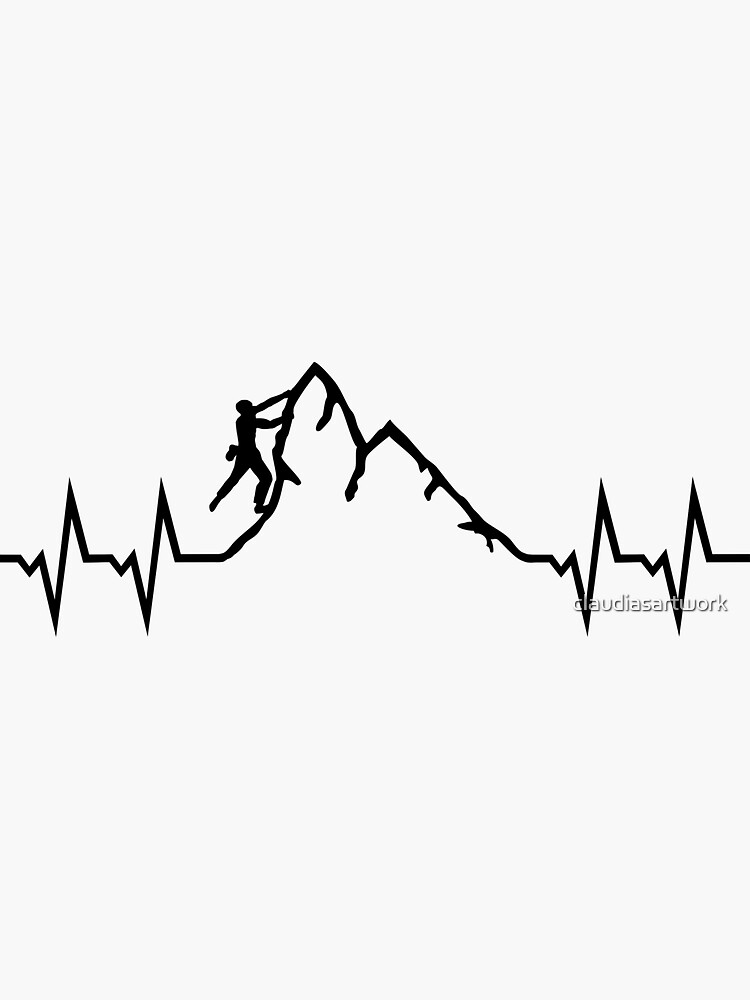 "Man climbing and mountain ECG" Sticker by claudiasartwork | Redbubble
