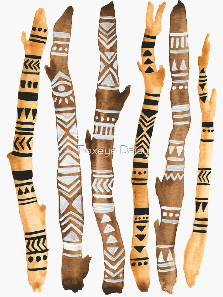 "Painted Tribal Sticks on Black" Sticker by foxeyedaisy | Redbubble