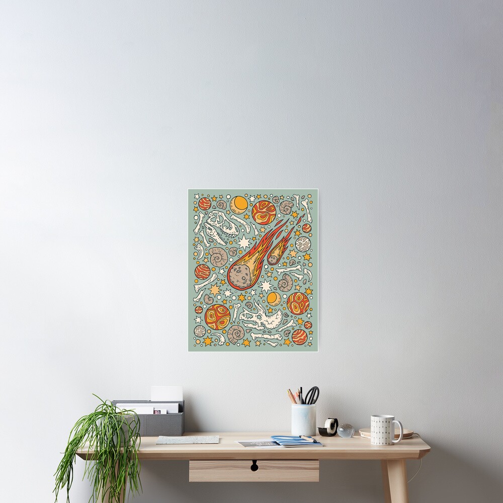 "The Asteroid & the Omega || Dinosaur Fossil Space Art" Poster for Sale ...