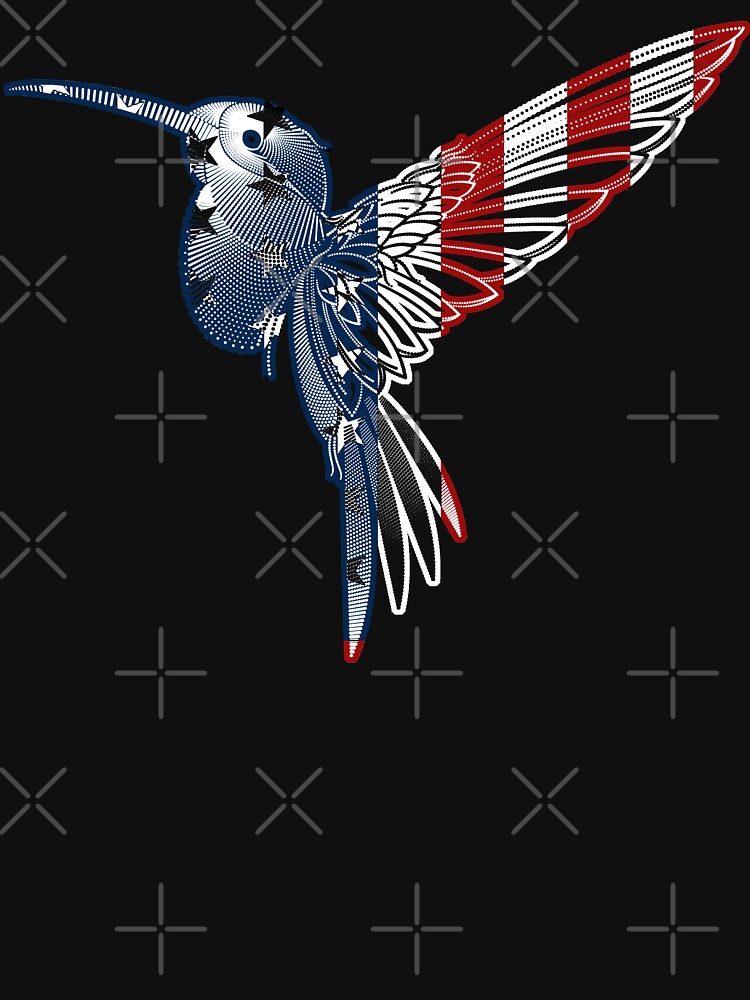 "Patriotic USA American Flag Hummingbird Bird Dot and Line Graphics" T ...