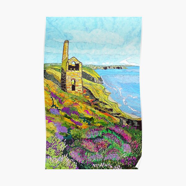 "Old Cornish Engine House. Textile Art" Poster for Sale by NisaKiley ...