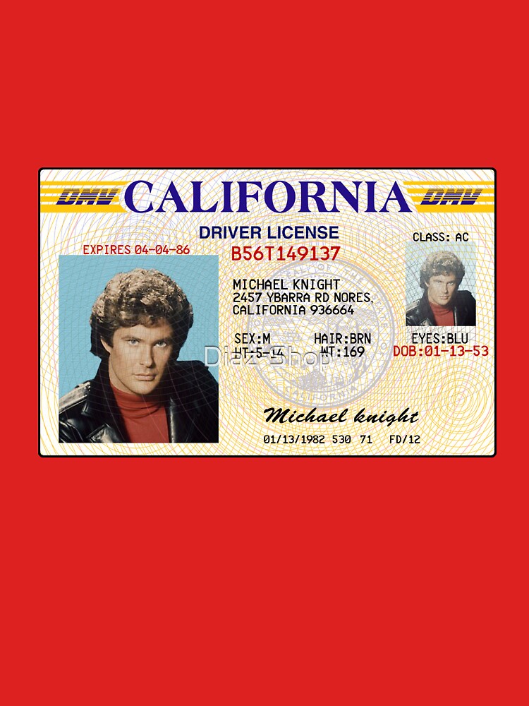 "Michael Knight Driver License - Knight Rider" T-shirt for Sale by Diaz ...