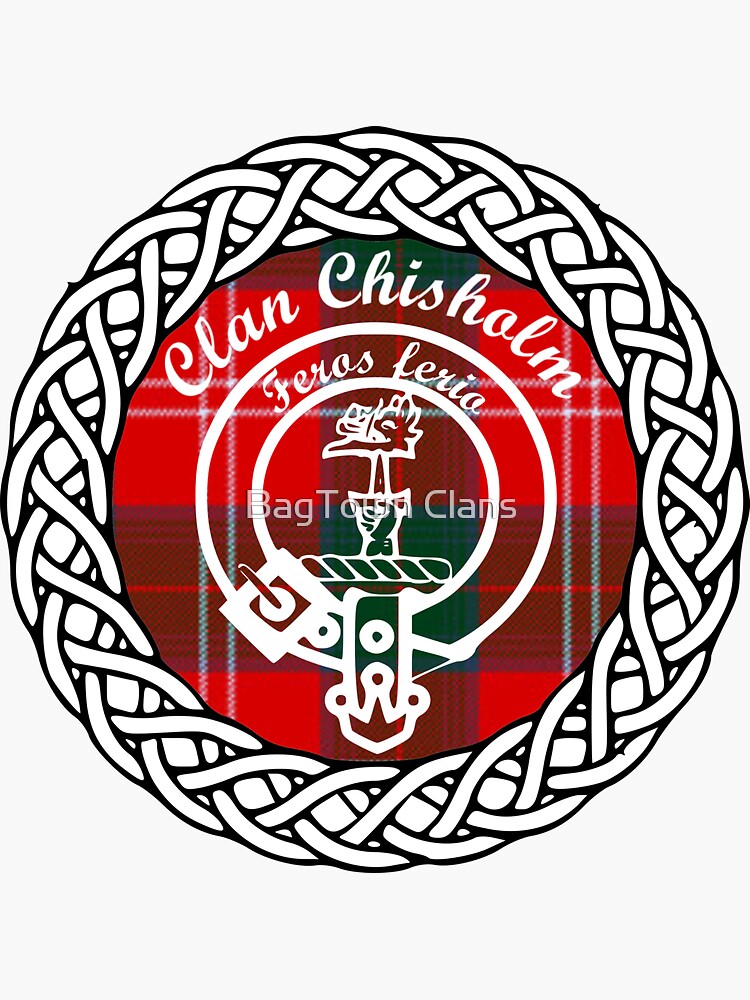 "Clan Chisholm surname last name tartan crest badge" Sticker by ljrigby ...