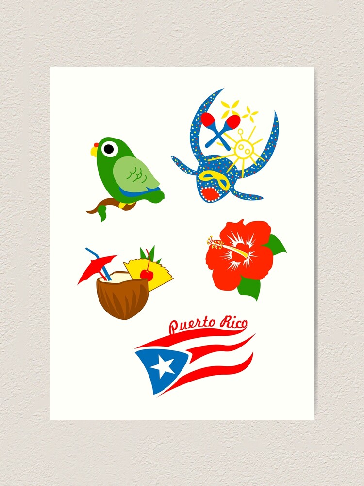 "Puerto Rico Flag Symbols Pina Colada Parrot Hibiscus Mask" Art Print ...