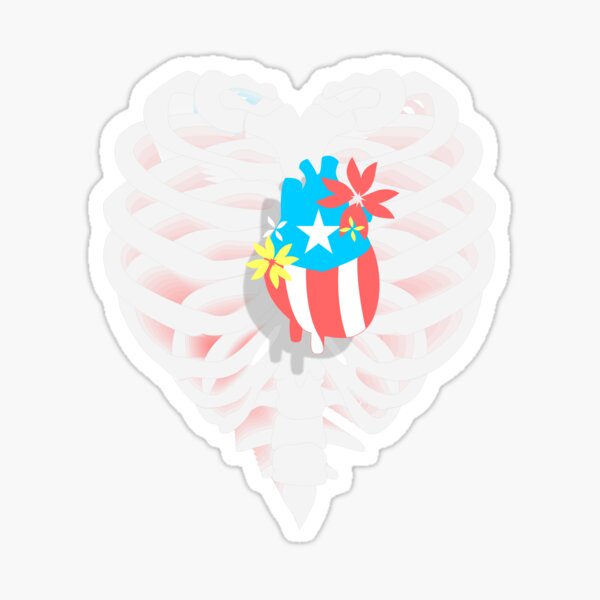 "Boricua Flag Heart Puerto Rico Art Skeleton Pastel Colors" Sticker by ...