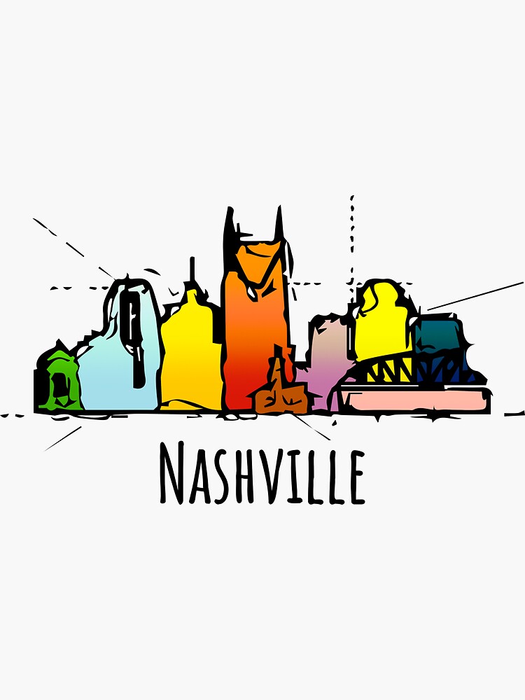 "Nashville City Funny Sketch Gift Idea Tennessee Cartoon" Sticker for ...