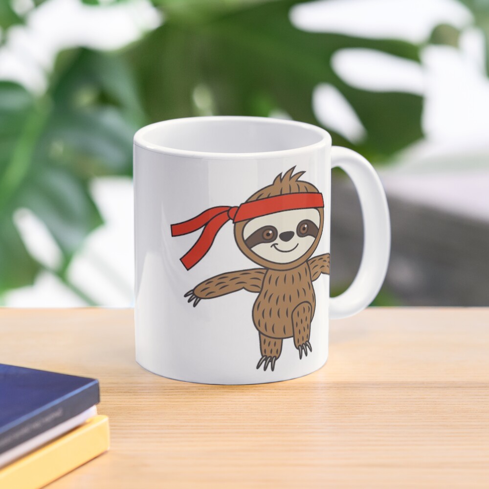 "Kung Fu Karate Sloth Waving Hello Funny Cartoon Cute Character" Coffee ...