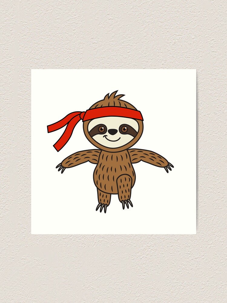 "Kung Fu Karate Sloth Waving Hello Funny Cartoon Cute Character" Art ...