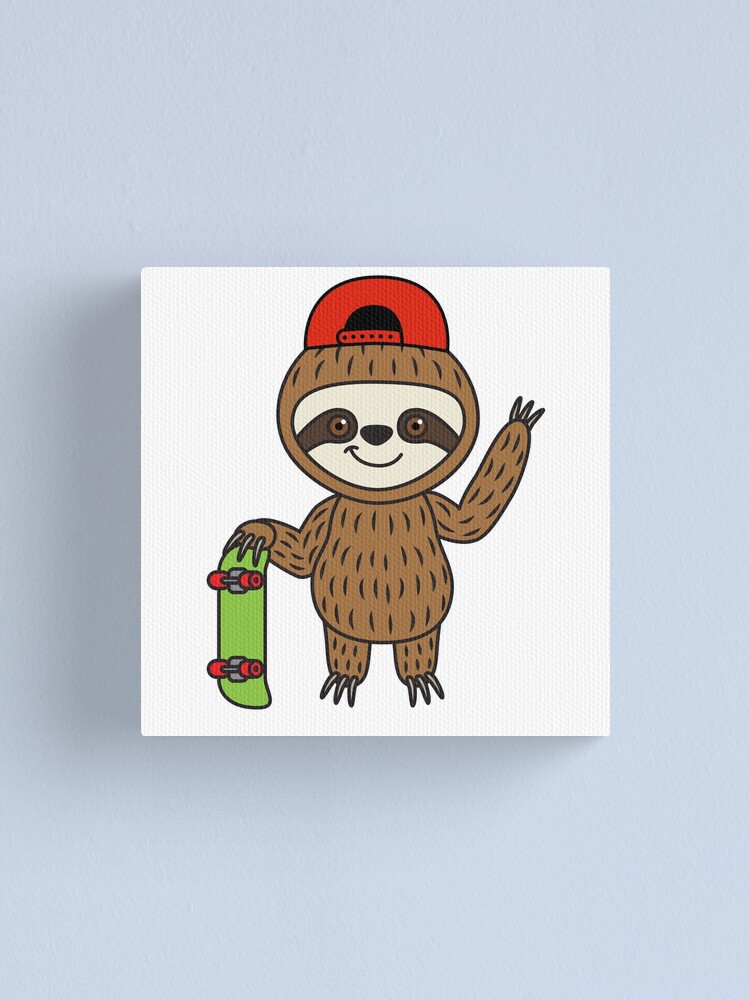 "Skate Sloth Waving Hello Funny Cartoon skater skateboarding Cute ...