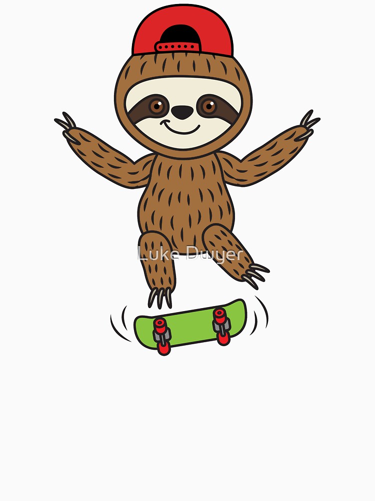 "Skate Sloth Kick flip peace sign Funny Cartoon skater skateboarding ...
