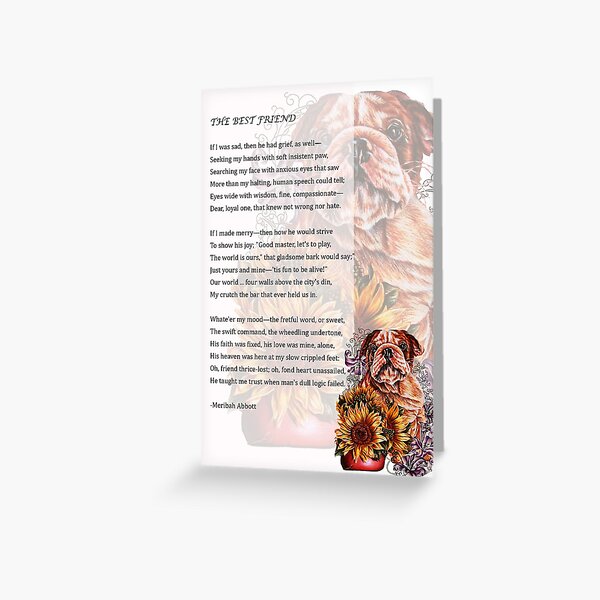 "Bulldog Best Friend Pet Parent Dog Art Poem" Greeting Card for Sale by ...