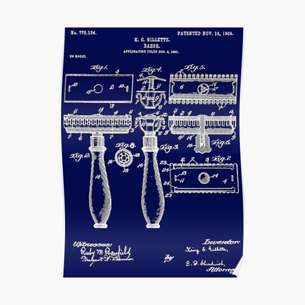 "Gillette Razor Patent Blueprint" Poster for Sale by symbolized | Redbubble