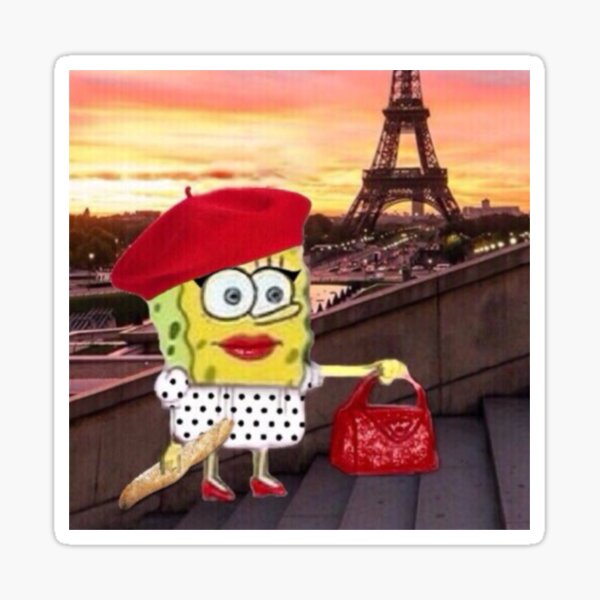 "French Traveling SpongeBob Meme" Sticker for Sale by one-broke-kid ...