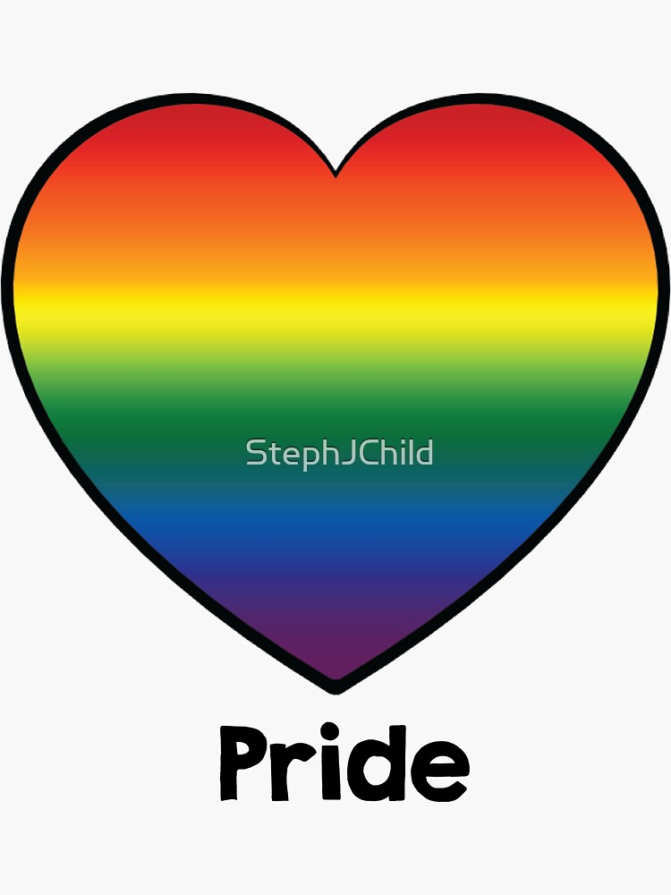 "Pride. Rainbow heart design to support love and inclusion." Sticker ...