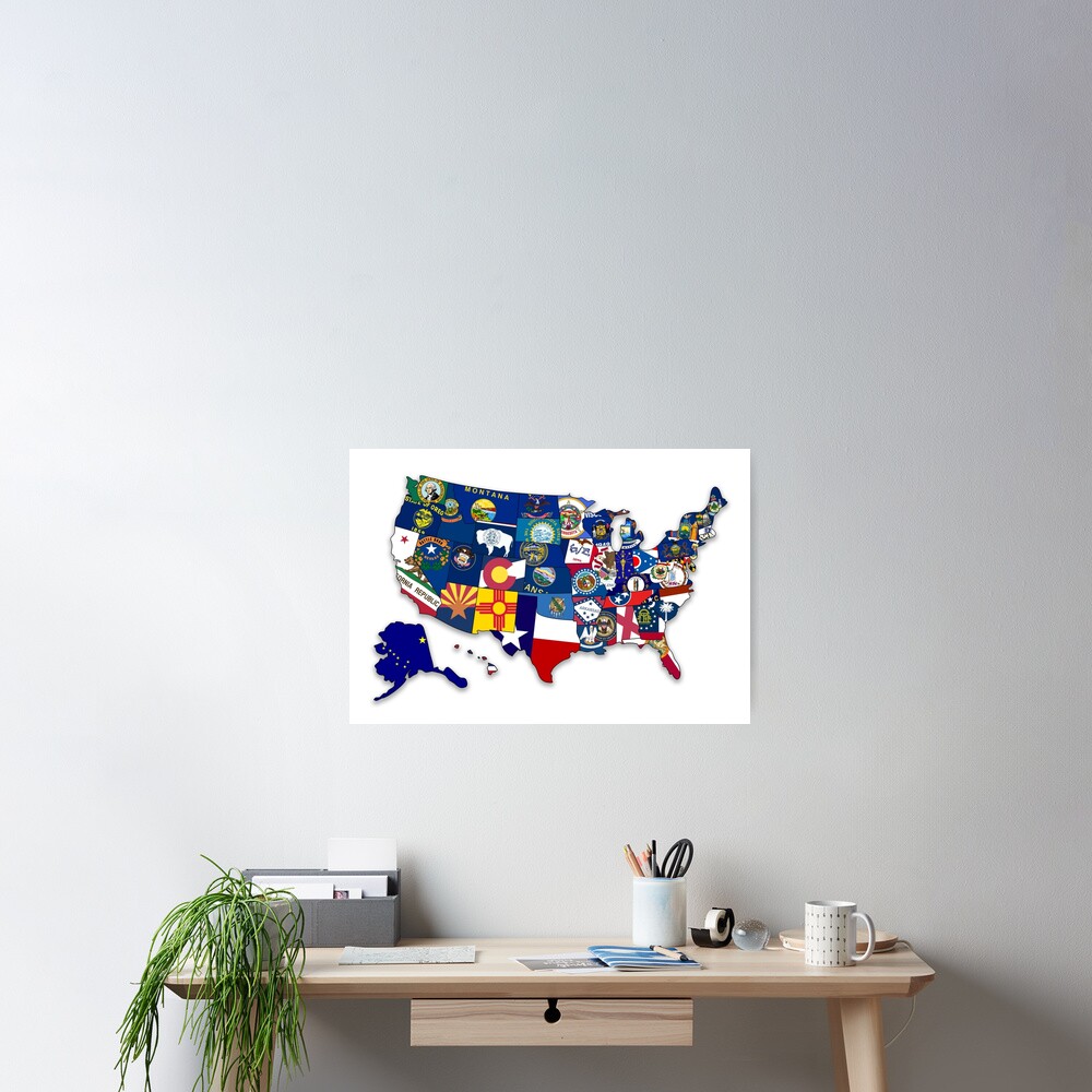 "USA Flags of States Map" Poster for Sale by RickyBarnard | Redbubble