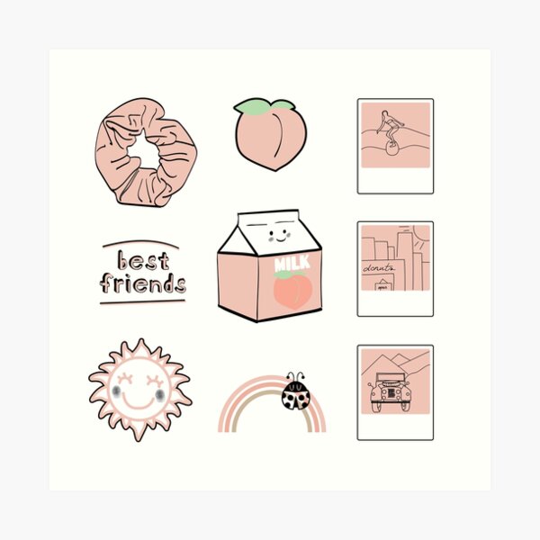 "Light Peach Best Friends Aesthetic Sticker Pack" Art Print by The ...