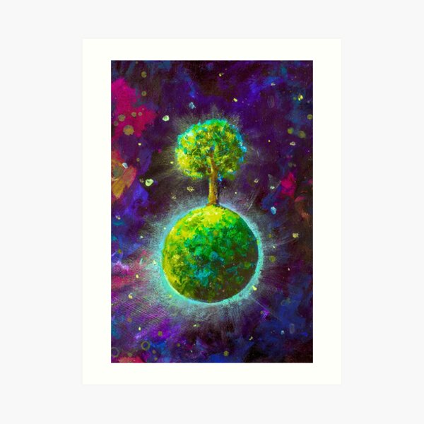 "Green planet with tree in cosmos, planets in space - stars ...