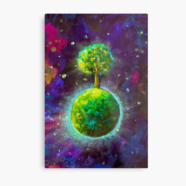 "Green planet with tree in cosmos, planets in space - stars ...