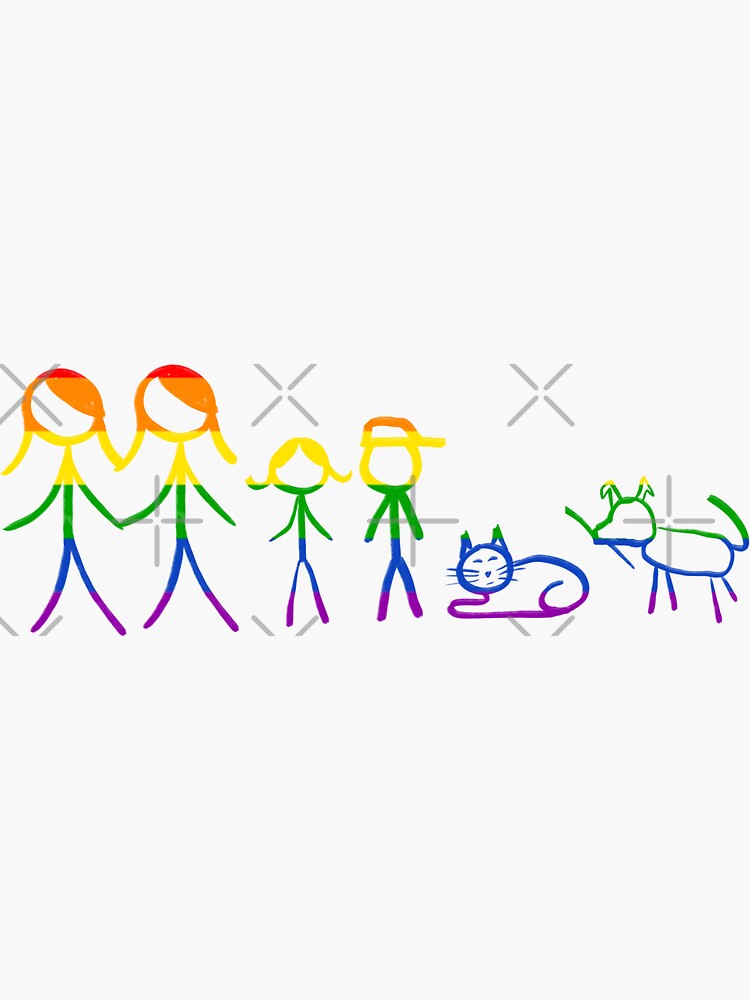 "Lesbian Stick Figure Family-Pride rainbow" Sticker by welshdesigns ...