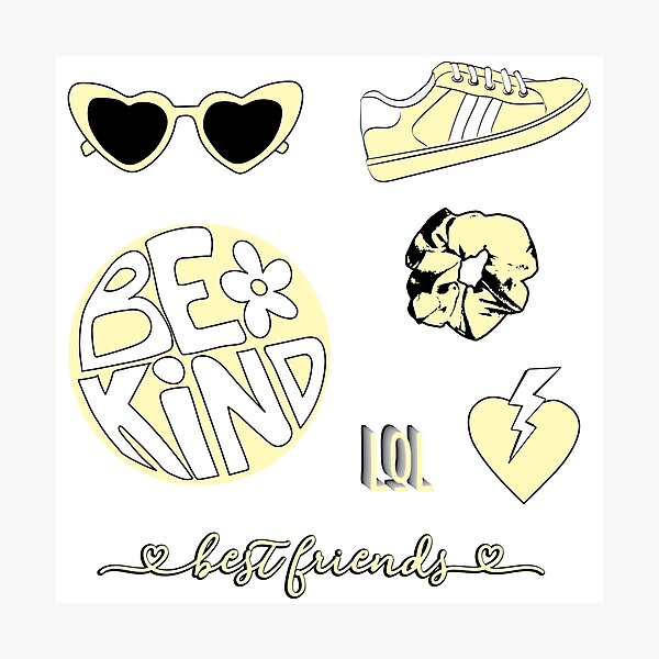 "Light Yellow Be Kind Aesthetic Sticker Pack" Photographic Print for ...