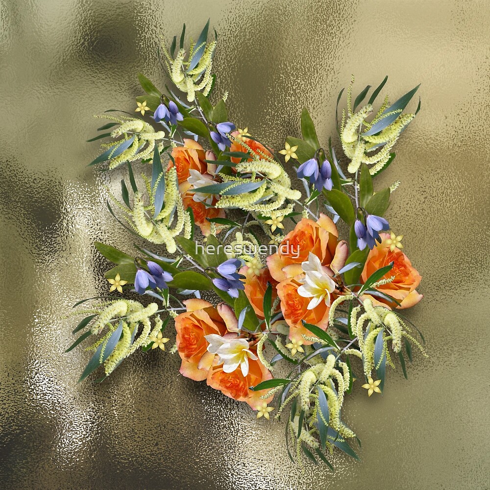 "Beautiful flower bouquet on shimmering gold" by hereswendy | Redbubble