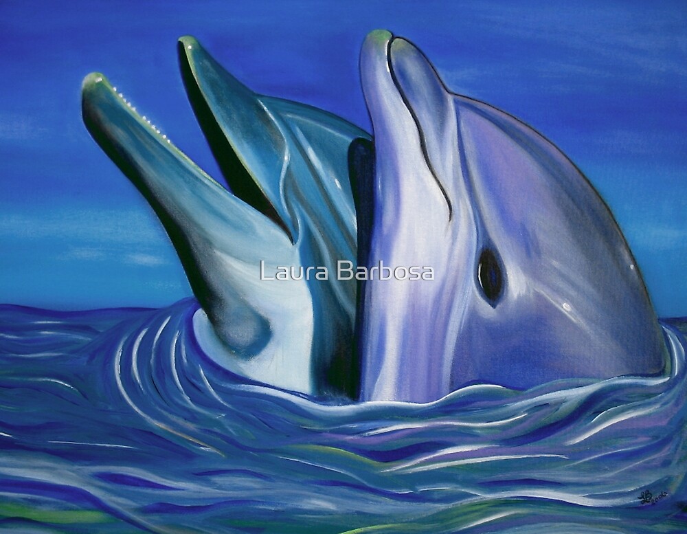 "Dolphin Dance - Marine Life, Ocean Art" by Laura Barbosa | Redbubble