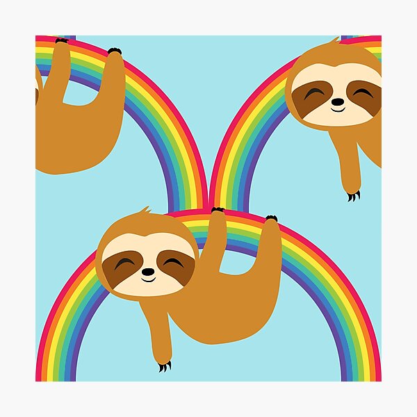 "Sloth on Rainbow, Cute Baby Sloths hanging on Rainbow" Photographic ...