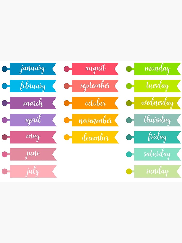 "Colorful Calendar Months and Days of The Week Planner Scrapbook ...